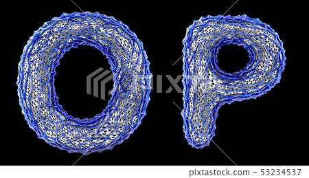 Realistic 3D letters set O, P made of blue... - Stock Illustration ...
