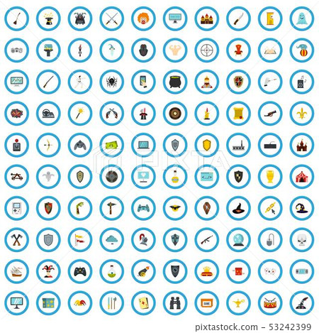 100 computer game icons set, flat style - Stock Illustration [53242399 ...