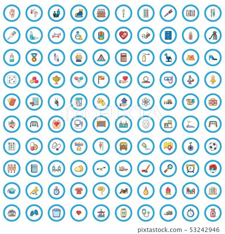 100 child health icons set, cartoon style - Stock Illustration ...