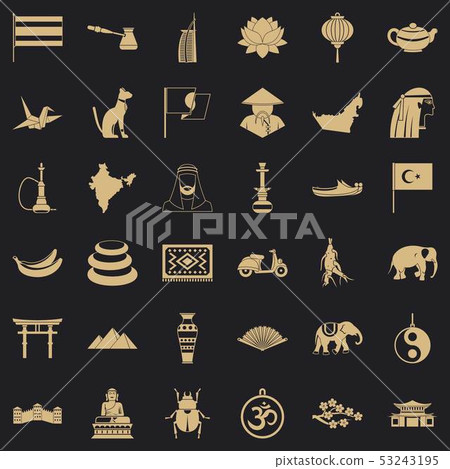 Asian travel icons set, simple style - Stock Illustration [53243195 ...