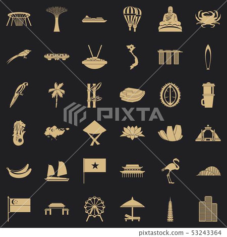 Asian landmark icons set, simple style - Stock Illustration [53243364 ...