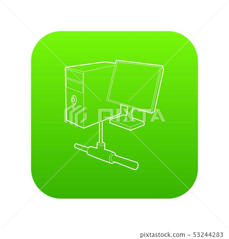 Computer monitor and cpu unit icon green vector - Stock Illustration ...