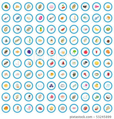 100 delicious icons set, isometric 3d style - Stock Illustration ...