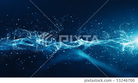 Abstract blue color digital particles wave with - Stock Illustration ...