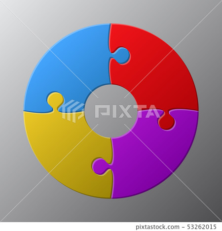 Four pieces jigsaw puzzle circles diagram graphic - Stock Illustration ...