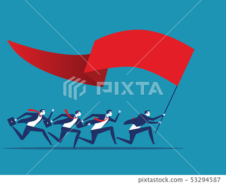 Business team holding flag and running to success. - Stock Illustration ...