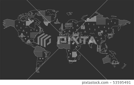 World Map with Famous Landmarks. - Stock Illustration [53595491] - PIXTA