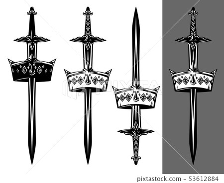 sword and royal crown vector design set - Stock Illustration [53612884 ...
