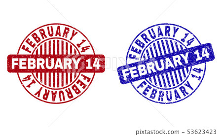 Grunge FEBRUARY 14 Textured Round Stamps - Stock Illustration [53623423 ...