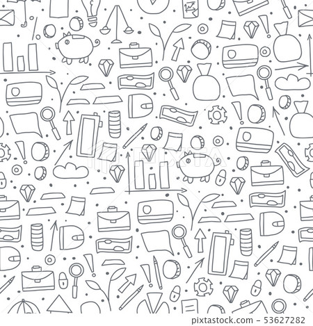 Seamless pattern of finance elements. Vector signs - Stock Illustration ...
