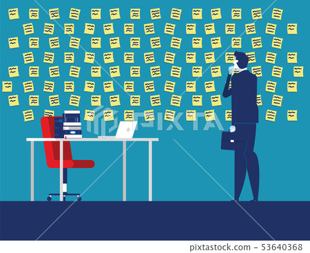 Businessman with wall full of reminder notes. - Stock Illustration ...