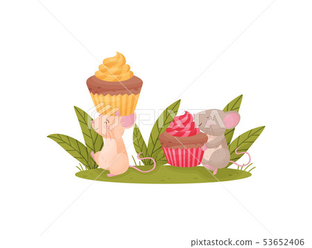 Two humanized mice carry muffins. Vector... - Stock Illustration ...