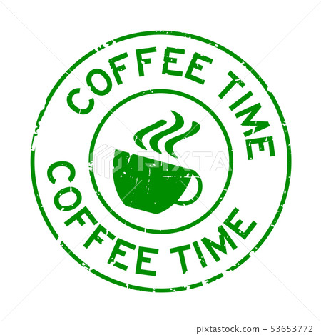 Grunge green coffee time word with cup icon stamp - Stock Illustration ...