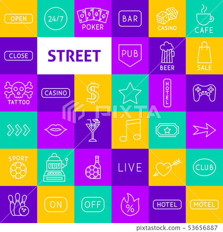 Vector Street Sign Line Icons - Stock Illustration [53656887] - PIXTA