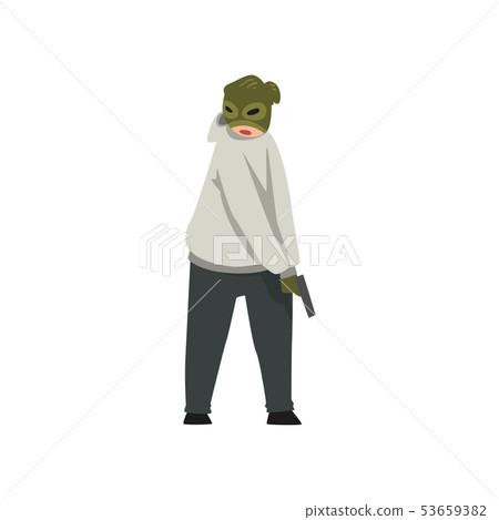 Masked Criminal Robber or Thief with Gun Vector... - Stock Illustration ...