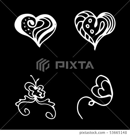 Flowers and hearts hand drawn doodle collection - Stock Illustration ...