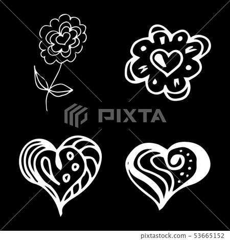 Flowers and hearts hand drawn doodle collection - Stock Illustration ...