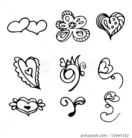 Flowers and hearts hand drawn doodle collection - Stock Illustration ...
