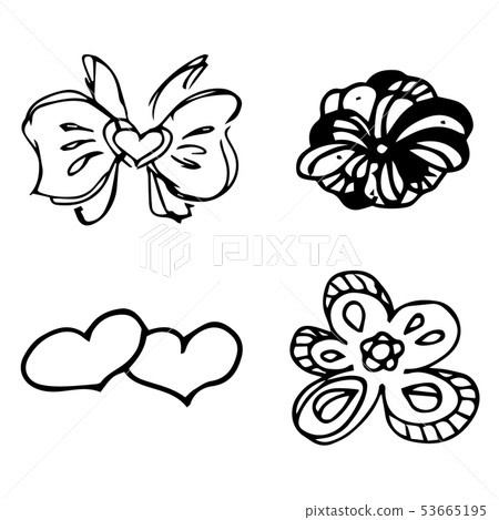 Flowers and hearts hand drawn doodle collection - Stock Illustration ...