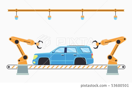 Car production line. Auto assembly conveyor. - Stock Illustration ...