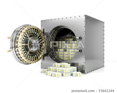 Bank safe deposit box and dollar banknote stacks - Stock Illustration ...