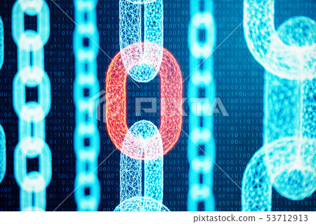 3D illustration digital block chain code. Chain... - Stock Illustration ...
