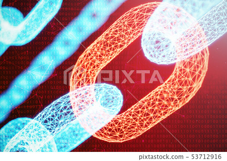 3D illustration digital block chain code. Chain... - Stock Illustration ...