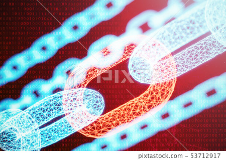 3D illustration digital block chain code. Chain... - Stock Illustration ...