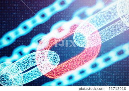 3D illustration digital block chain code. Chain... - Stock Illustration ...