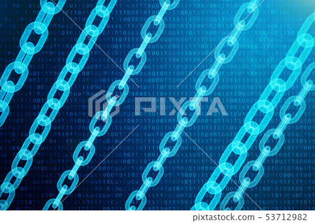 3D illustration digital block chain code. Chain... - Stock Illustration ...