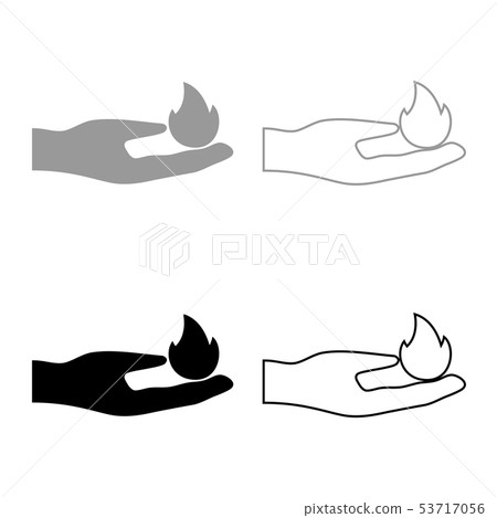Hand in fire icon set grey black color - Stock Illustration [53717056 ...