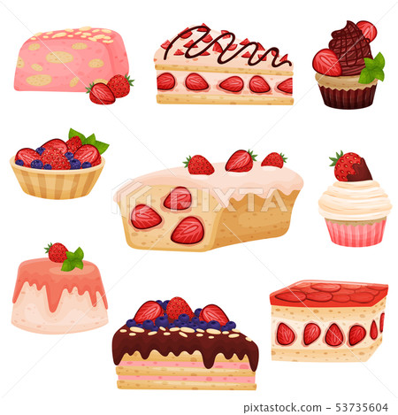 Set strawberry cupcakes. Vector illustration on... - Stock Illustration ...