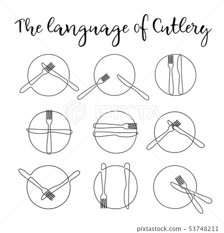 Continuous one line plate with fork and knife....-插圖素材 [53748211] - PIXTA圖庫