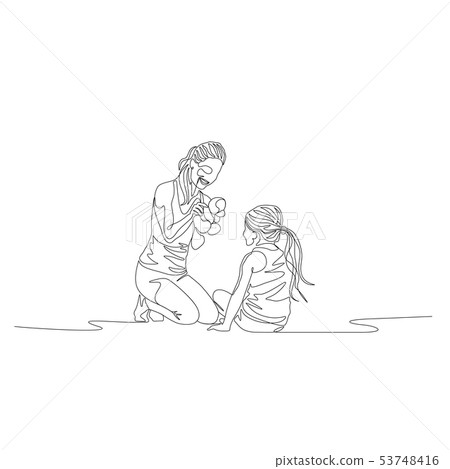 Continuous one line mother and daughter siiting... - Stock Illustration ...