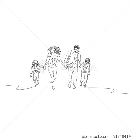 Continuous one line happy family running... - Stock Illustration ...