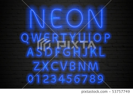 Glowing blue neon alphabet. Neon letters and... - Stock Illustration ...