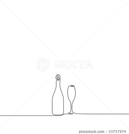 Continuous line drawing Champagne with a... - Stock Illustration ...