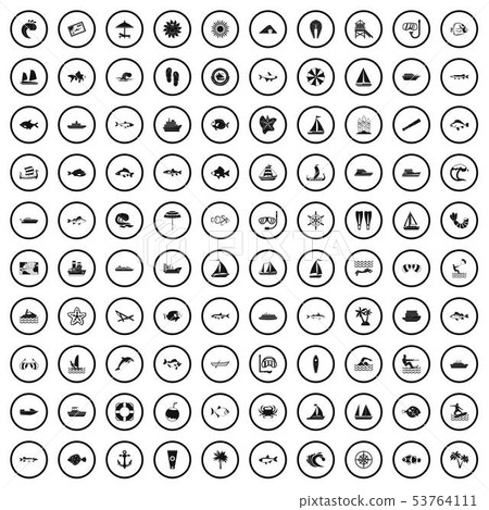 100 sea icons set in simple style - Stock Illustration [53764111] - PIXTA