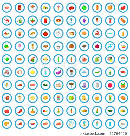 100 eating icons set, cartoon style - Stock Illustration [53764426] - PIXTA