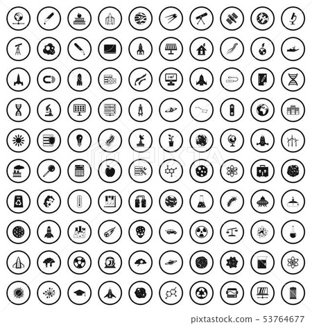 100 space icons set, simple style-插圖素材 [53764677] - PIXTA圖庫