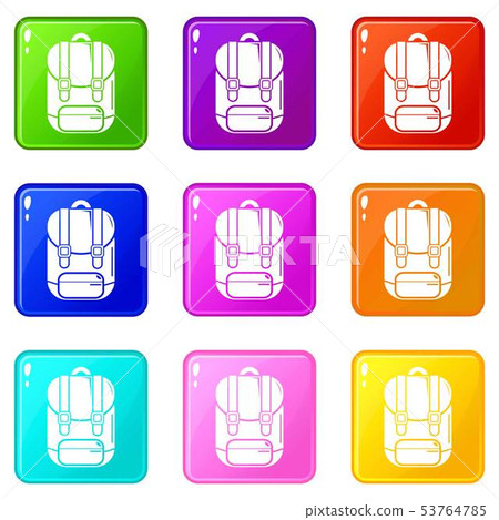 Backpack icons set 9 color collection - Stock Illustration [53764785 ...