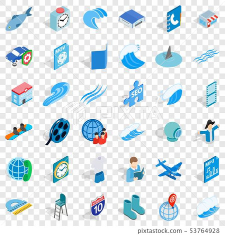 Blue color icons set, isometric style - Stock Illustration [53764928 ...
