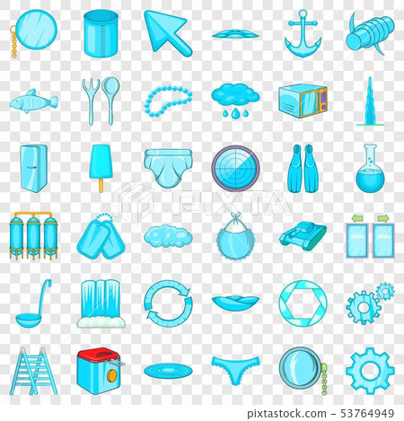 Blue icons set, cartoon style - Stock Illustration [53764949] - PIXTA