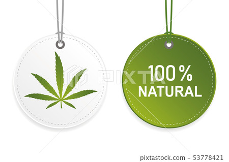 100 percent natural cannabis green and white label - Stock Illustration ...