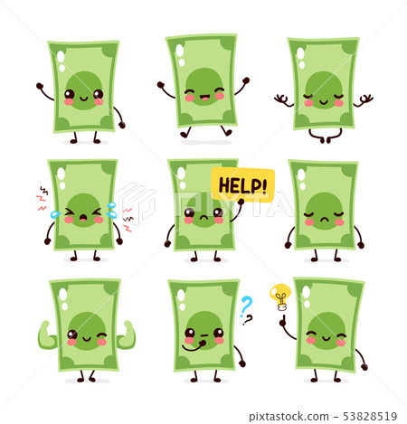 Cute happy money banknote set collection - Stock Illustration [53828519 ...