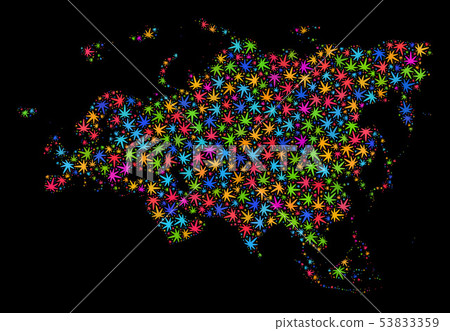 Mosaic Europe and Asia Map of Colorful Hemp Leaves - Stock Illustration ...