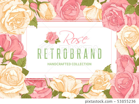 Floral Frame With Rose Flowers - Stock Illustration [53855236] - PIXTA