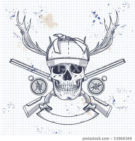 Hand drawn hunter skull - Stock Illustration [53868169] - PIXTA