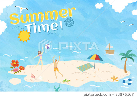 Summer time playing at the beach - Stock Illustration [53876167] - PIXTA