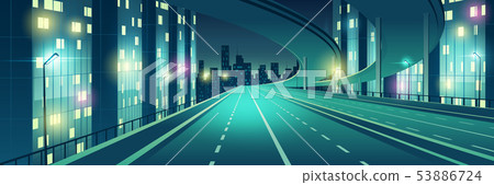 Night city illuminated highway cartoon vector - Stock Illustration ...